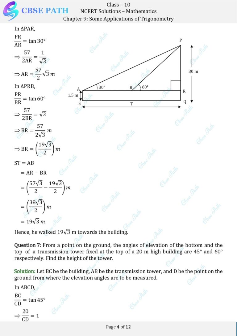 NCERT Solutions for Class 10 Maths Chapter 9 Some Applications of ...