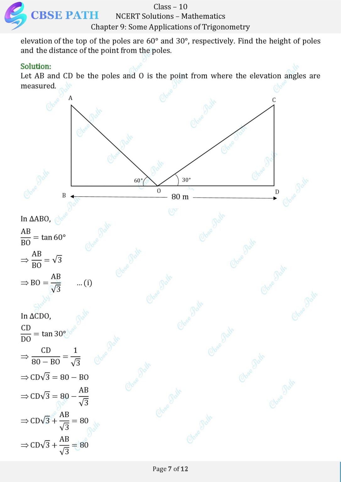NCERT Solutions for Class 10 Maths Chapter 9 Some Applications of ...