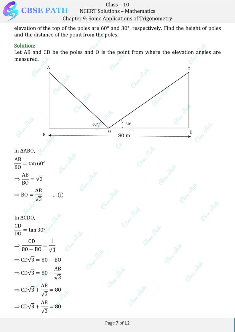 NCERT Solutions for Class 10 Maths Chapter 9 Some Applications of ...
