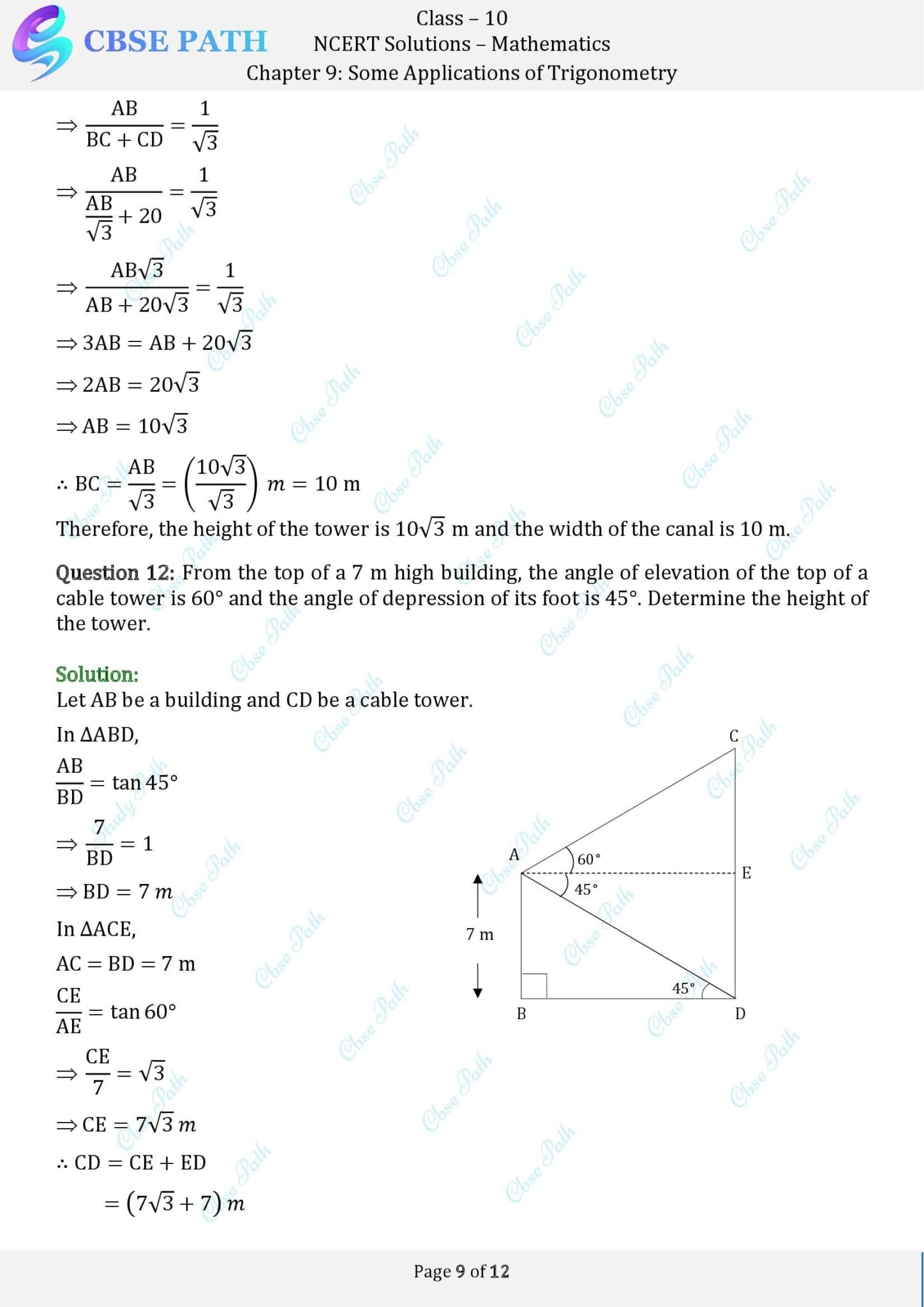 NCERT Solutions for Class 10 Maths Chapter 9 Some Applications of ...