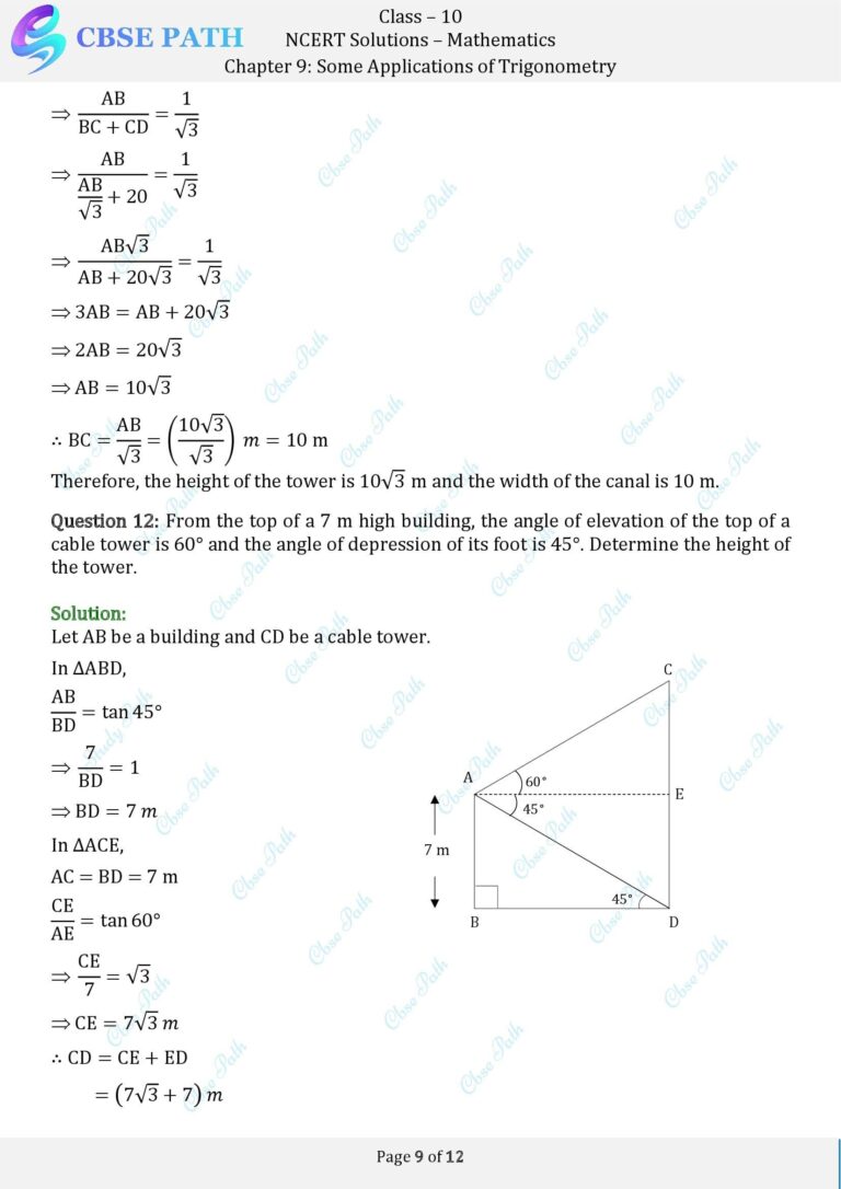NCERT Solutions for Class 10 Maths Chapter 9 Some Applications of ...