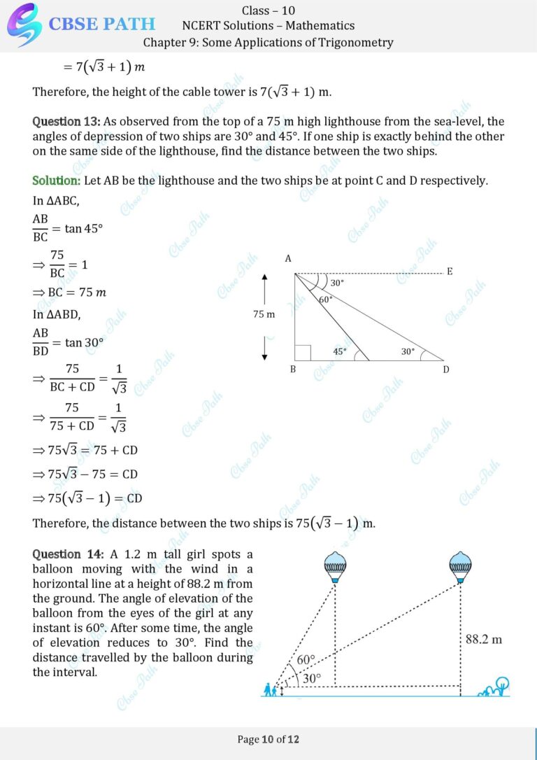 NCERT Solutions for Class 10 Maths Chapter 9 Some Applications of ...