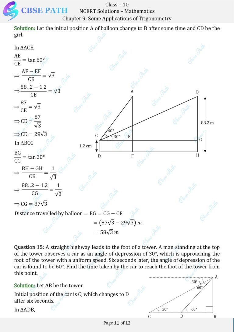 NCERT Solutions for Class 10 Maths Chapter 9 Some Applications of ...