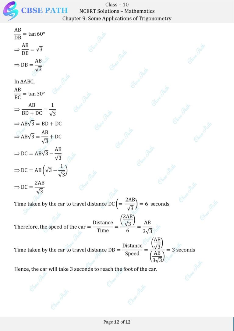 NCERT Solutions for Class 10 Maths Chapter 9 Some Applications of ...