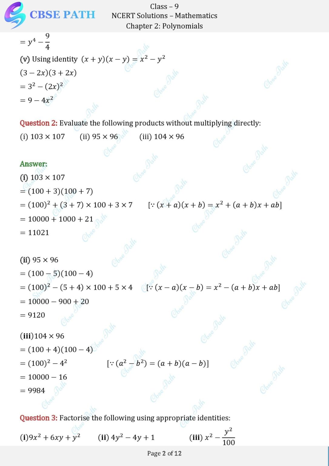 NCERT Solutions for Class 9 Maths Exercise 2.4 Polynomials (2024-25 ...
