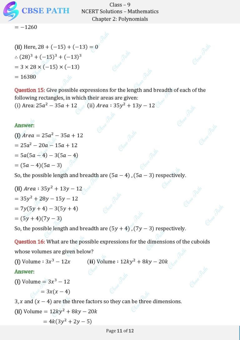 NCERT Solutions for Class 9 Maths Exercise 2.4 Polynomials (2024-25 ...